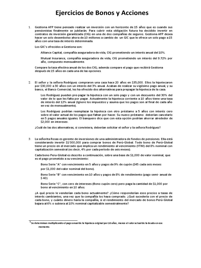 Ejercicios de Valuación de Bonos y Acciones UTEC | PDF | Compartir (Finanzas) | Hipoteca Comercial