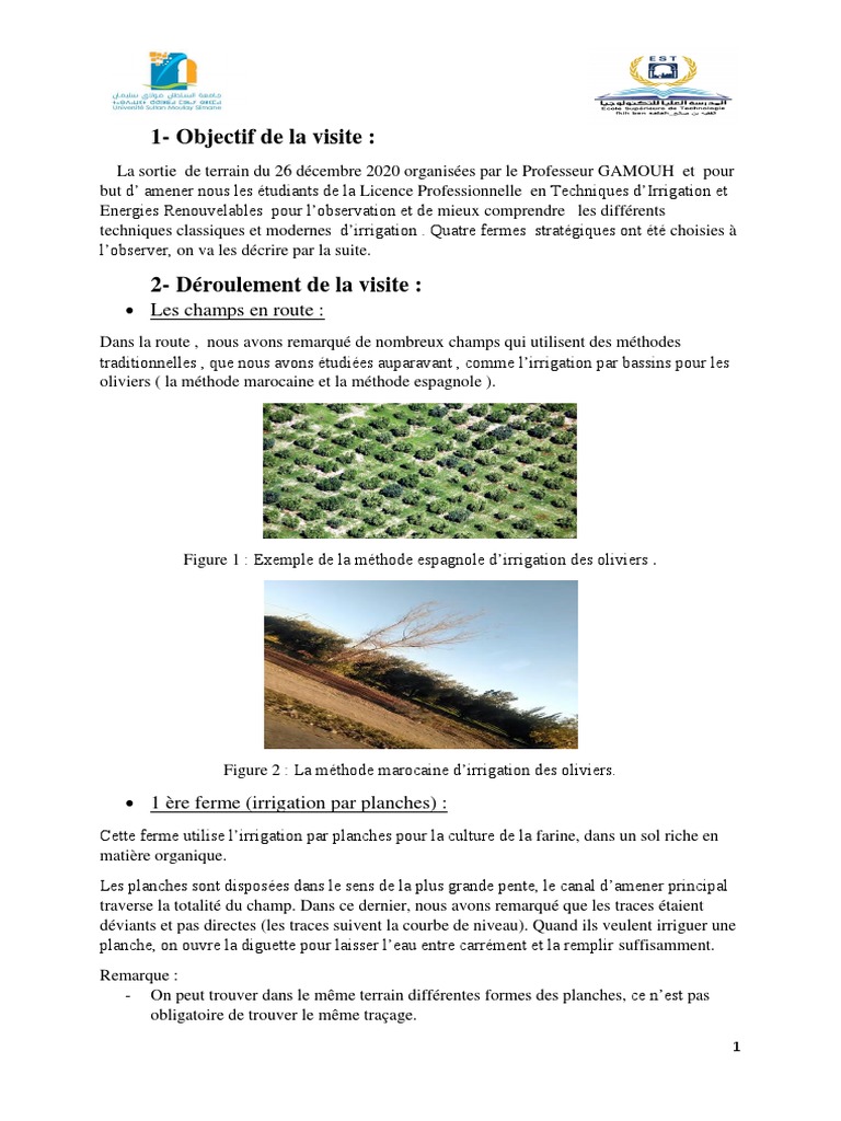 Rapport de Sortie Sur Terrain de Kasba Tadla | PDF | Irrigation