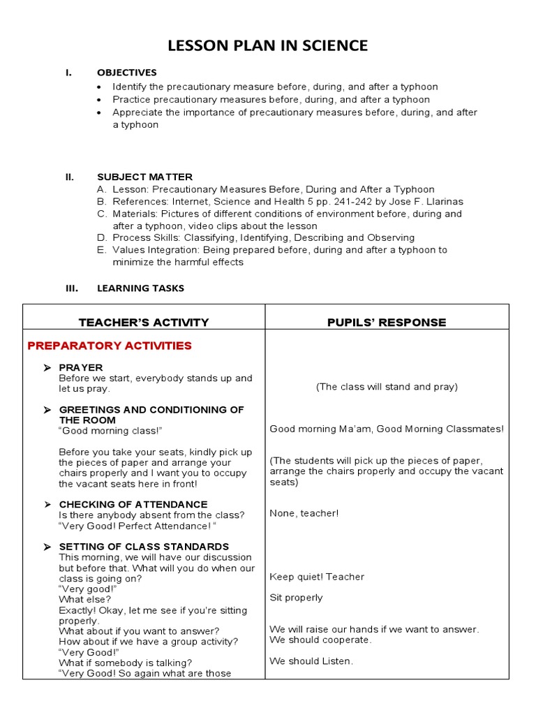 Lesson Plan in Science: I. Objectives | PDF | Flood | Lesson Plan