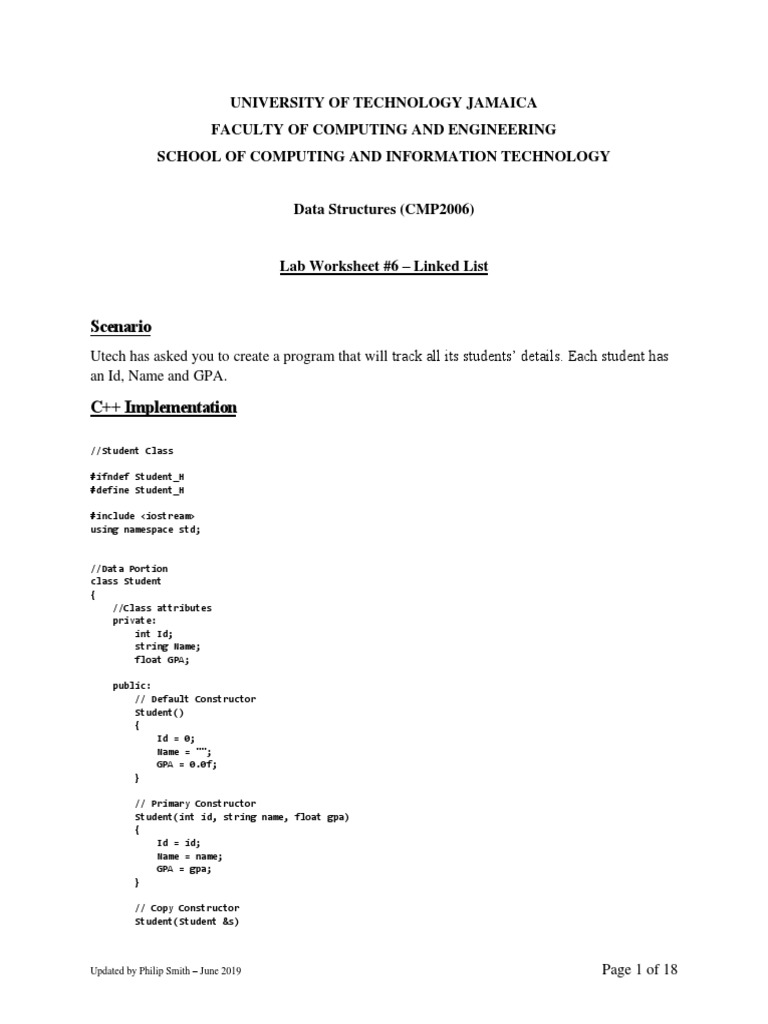 CMP2006 LabWorksheet 6 LinkedList | PDF | Constructor (Object Oriented Programming) | Programming