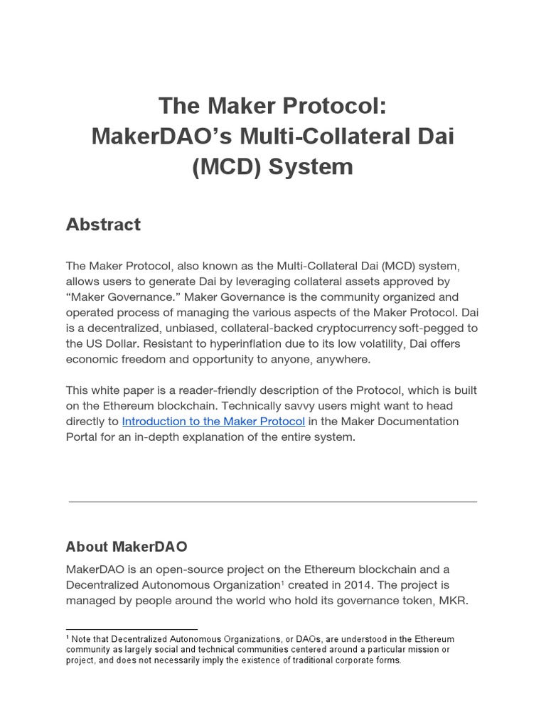 White Paper - The Maker Protocol - MakerDAO's Multi-Collateral Dai (MCD ...