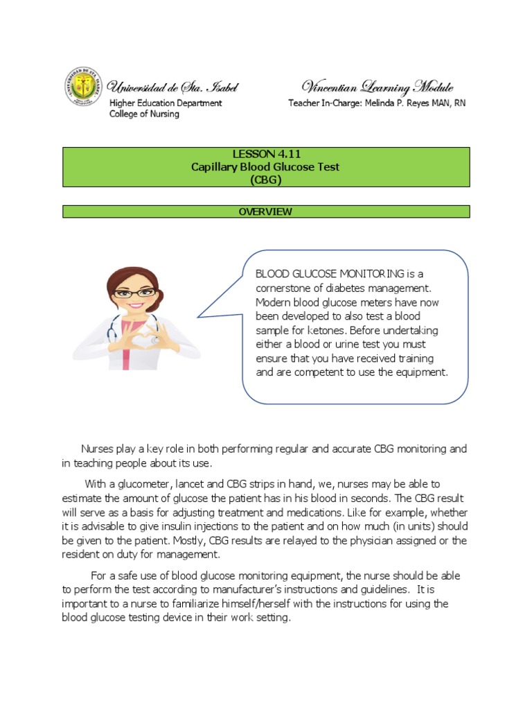 LESSON 4.11 Capillary Blood Glucose Test (CBG) | PDF | Prediabetes ...