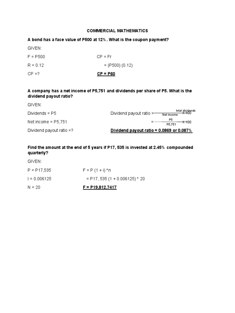 Commercial Mathematics. | PDF