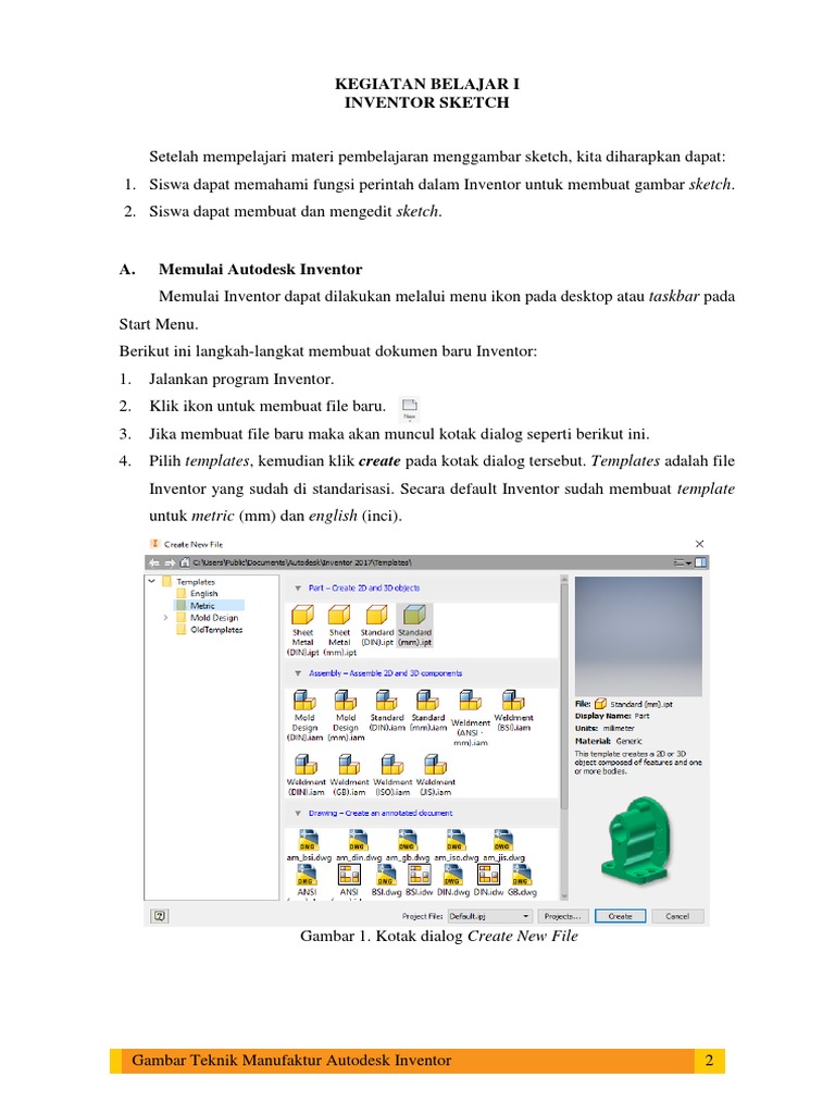 Materi-1 Inventor Sketch-Toolbar Draw-Toolbar Dimension | PDF