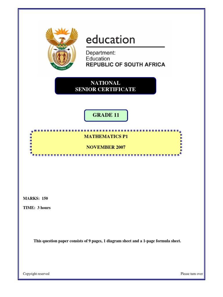 Mathematics P1 November 2007 QP | PDF | Function (Mathematics) | Interest