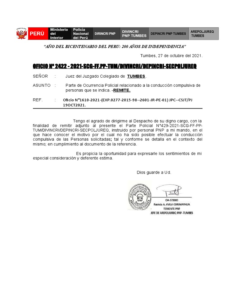 Parte Policial 27oct21 | PDF