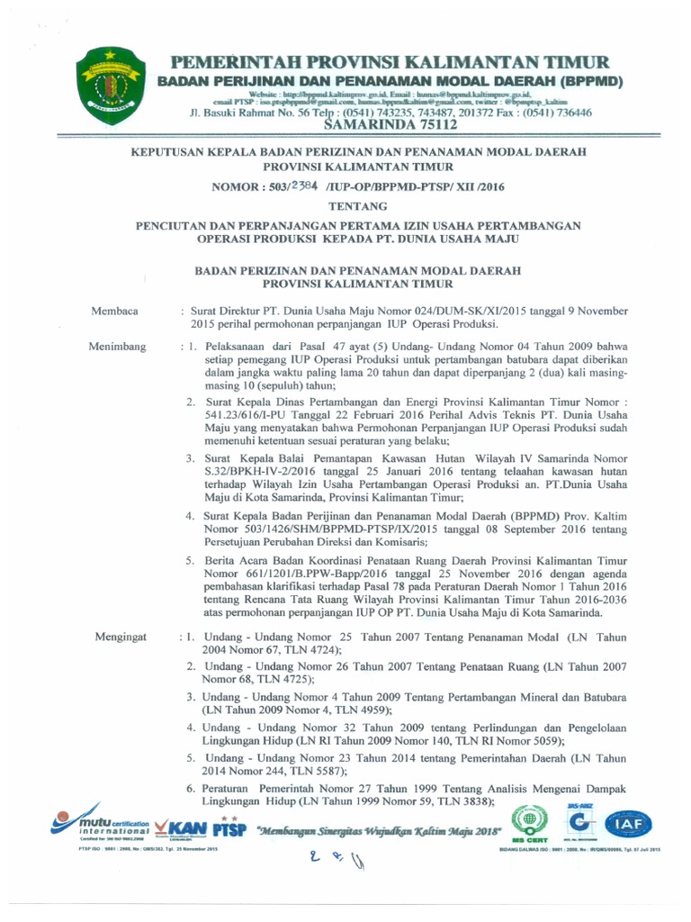 IUP OP Perpanjangan | PDF