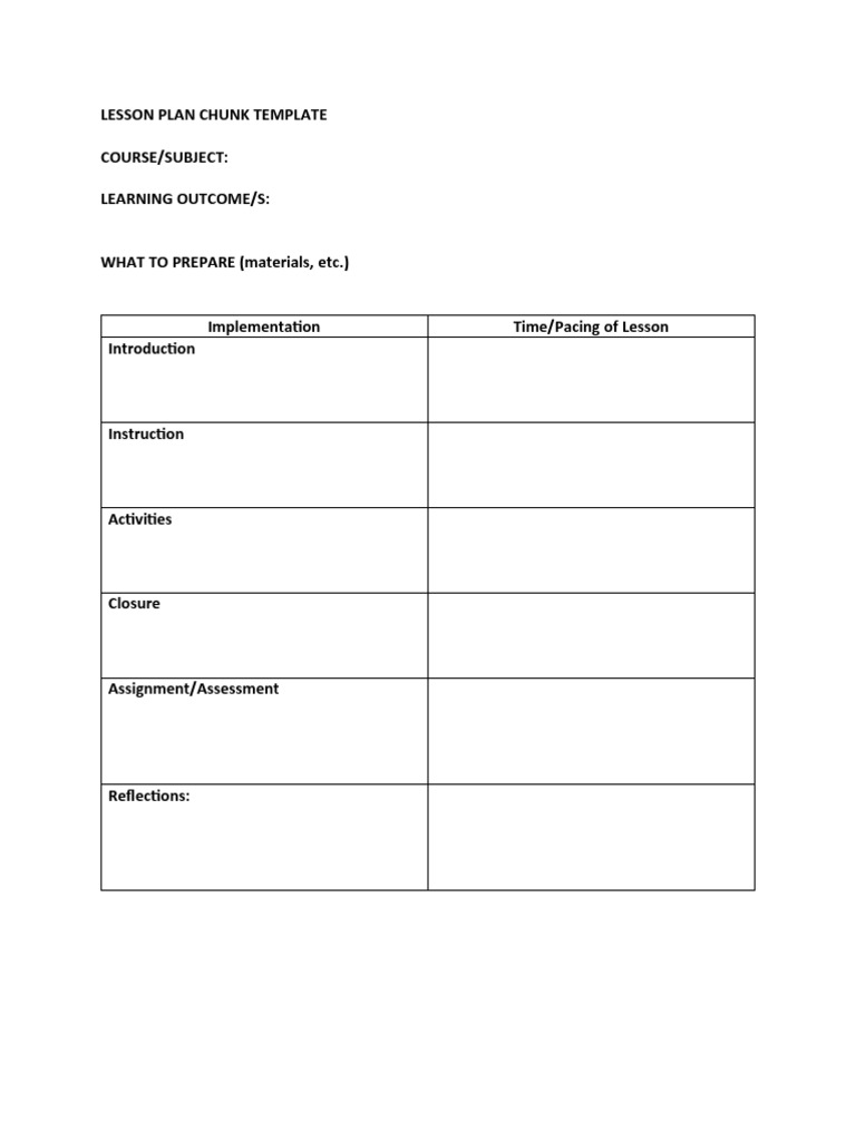 Lesson Plan Chunk Template | PDF