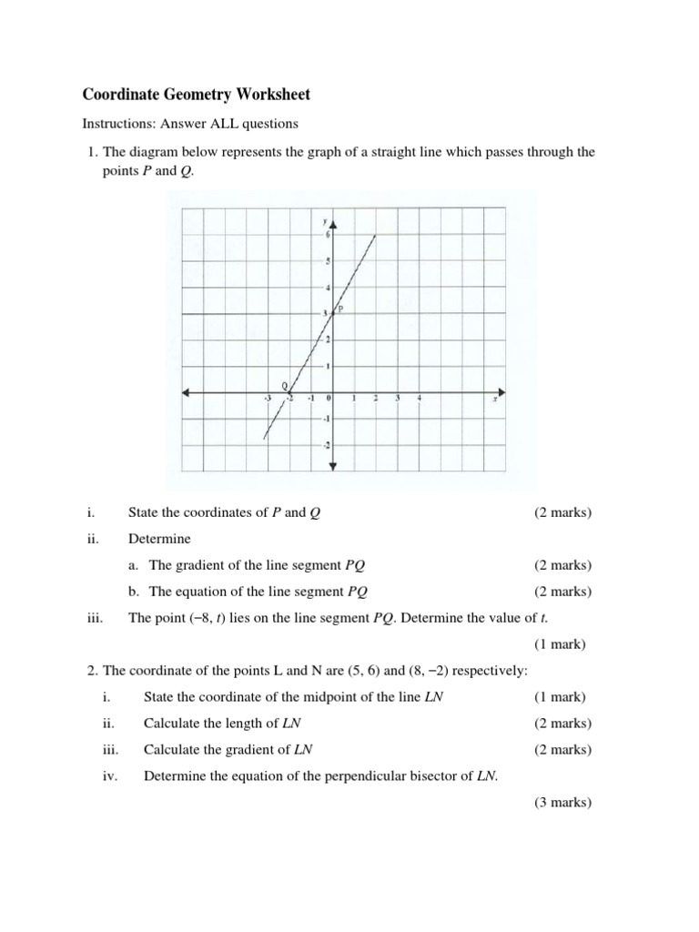 Grade 11 Coordinate Geometry Worksheet 2021-2022 | PDF
