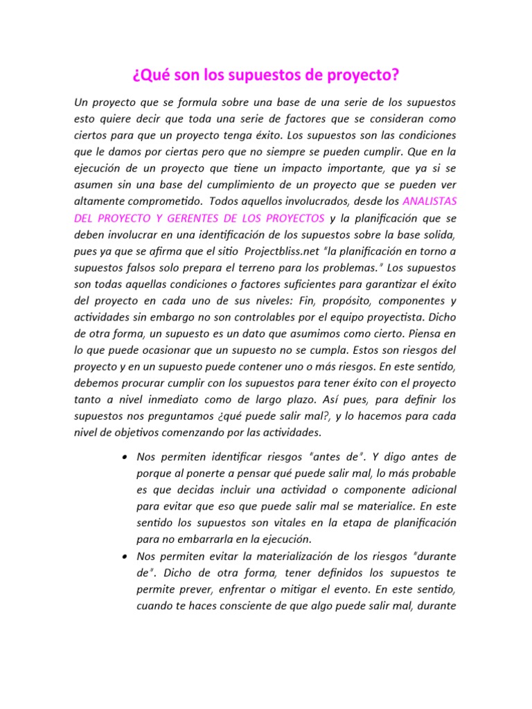 Qué Son Los Supuestos de Proyecto | PDF | Probabilidad