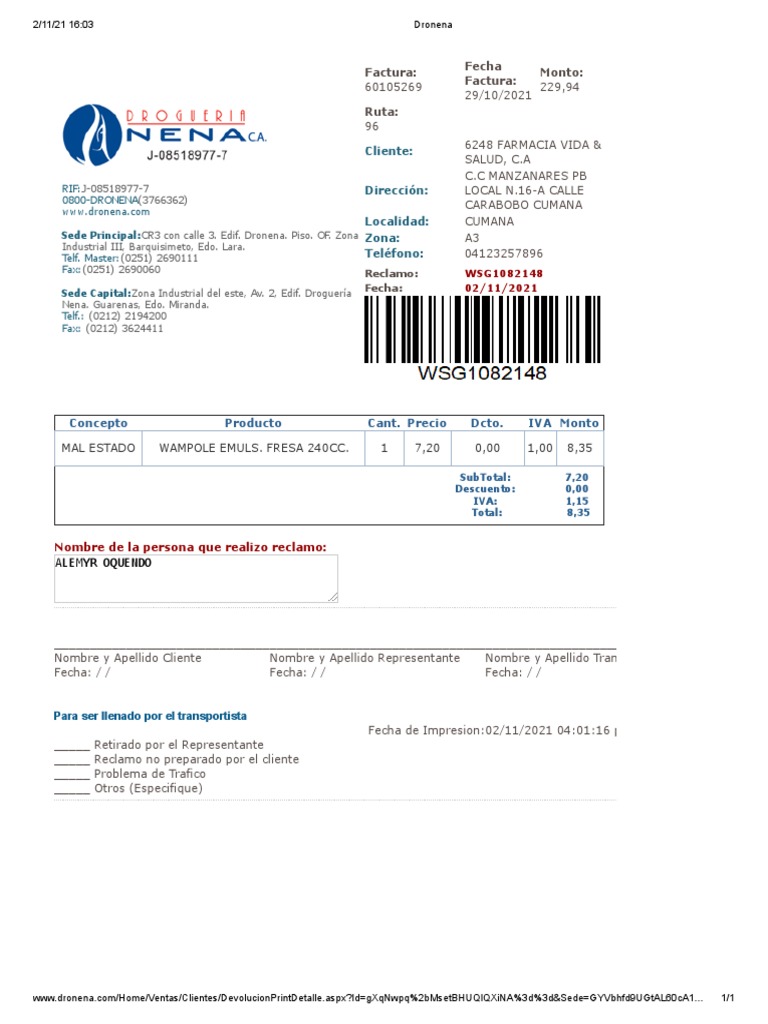 Wampole Reclamo 02112021 | PDF