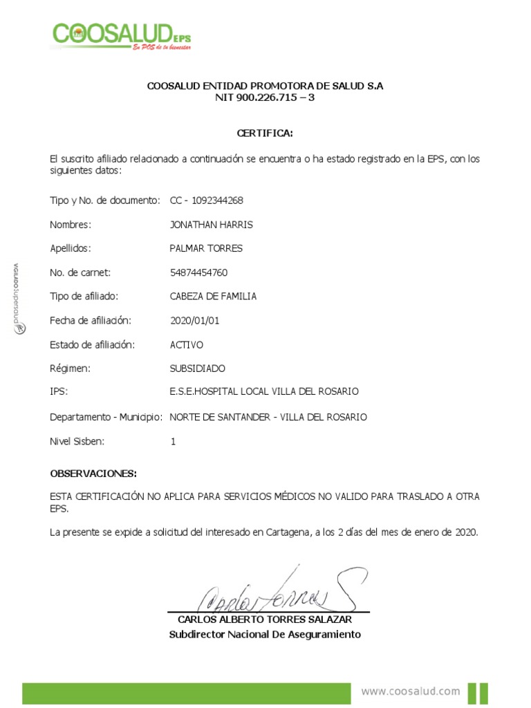 Coosalud Eps 2020 | PDF