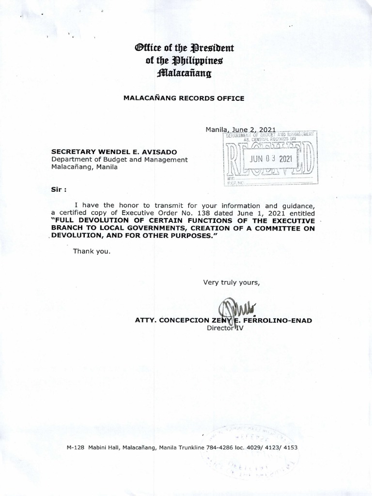 Executive Order 138: Devolution to LGUs | PDF | Devolution | Capacity Building