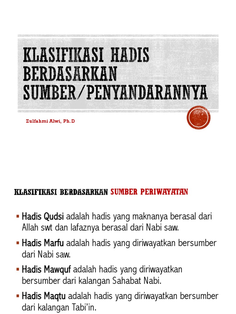 Materi 7 - A - Klasifikasi Hadis Berdasarkan Sumbernya - Mhs | PDF ...