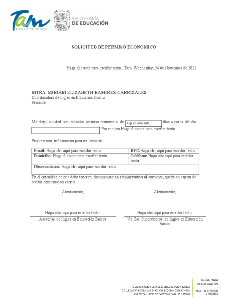 Solicitud de Permiso Economico | PDF