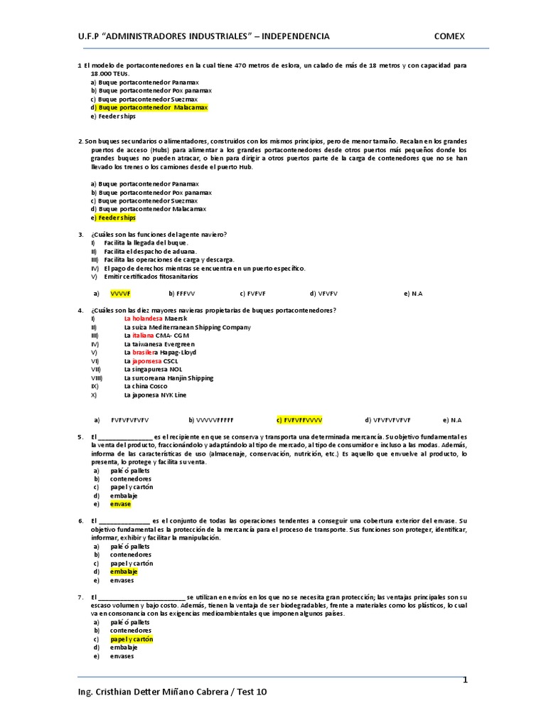 Test 10 - Comex | PDF | Paleta | Guía de carga