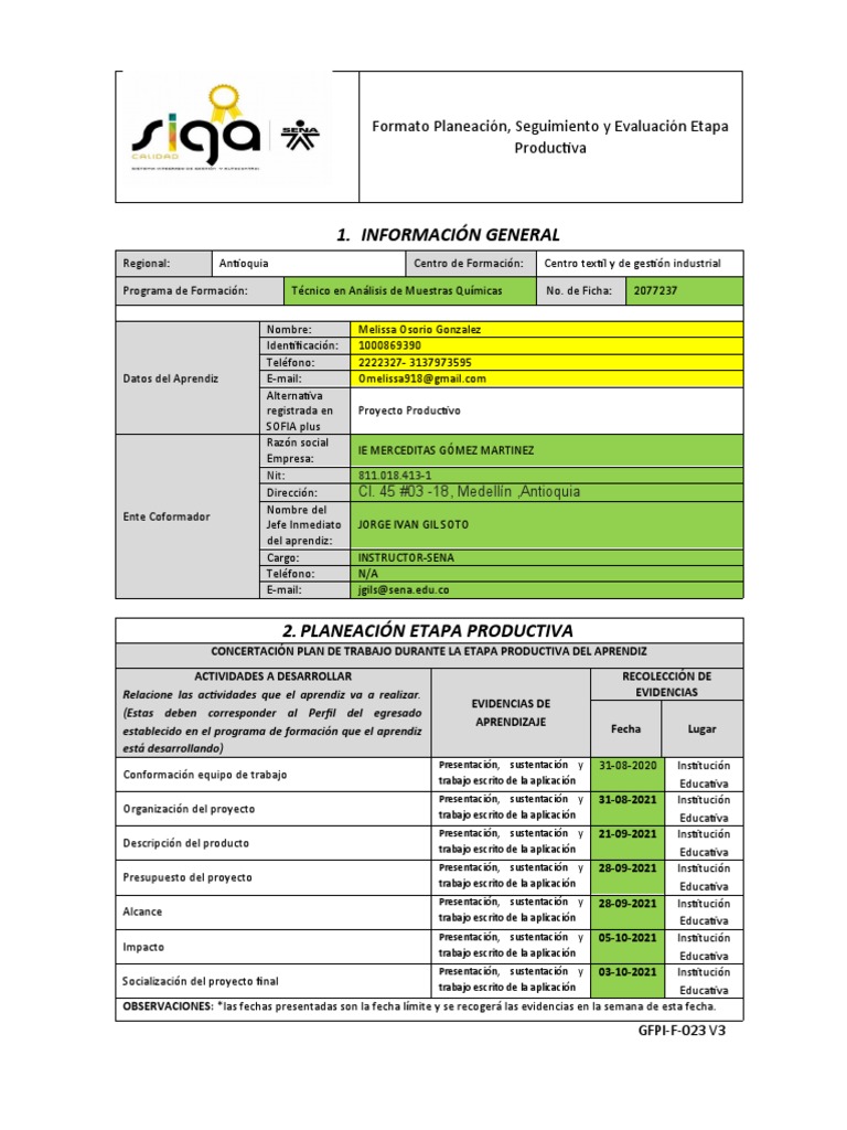 FORMATO 023 - CC 1000869390 | PDF | Planificación | Evaluación