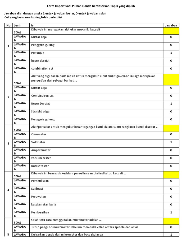 Form Soal Ganda | PDF