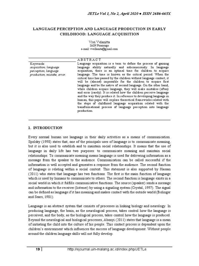 Language Perception and Language Production in Ear | PDF | Language ...