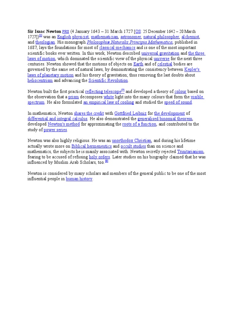 Sir Isaac Newton: Pioneer of Science | PDF