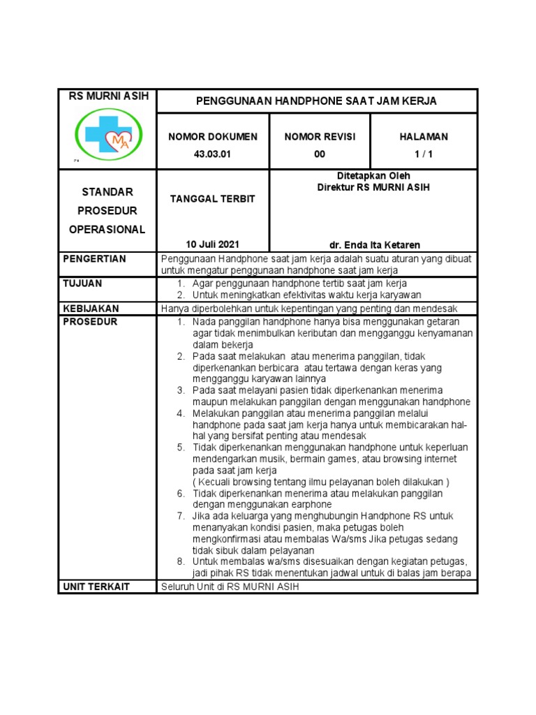 Spo Penggunaan HP Di RS | PDF