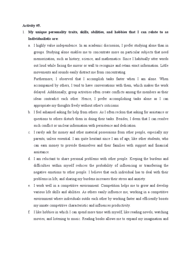 Understanding The Self Activity 4 | Download Free PDF | Science ...