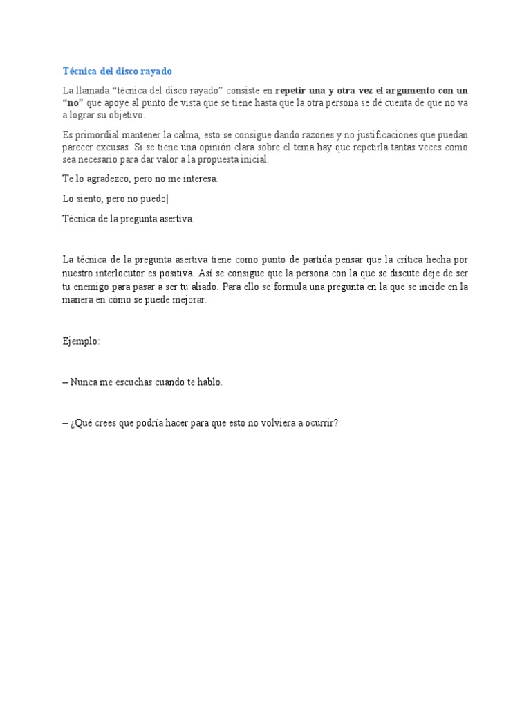 Técnica del Disco Rayado en Asertividad | PDF