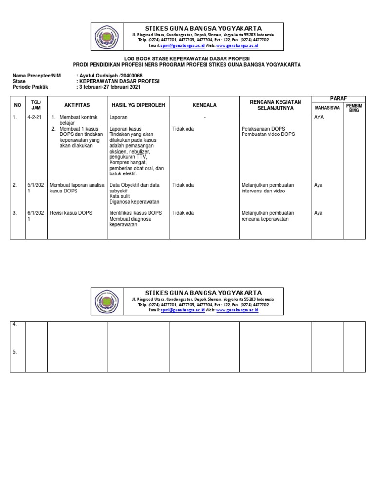 Contoh Log Book Harian KDP Mahasiswa | PDF