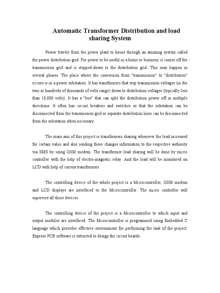 SEM-299. Automatic Transformer Distribution and Load Sharing System ...