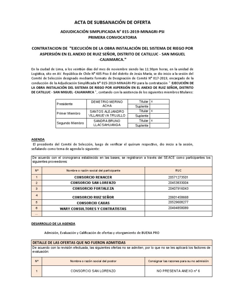 ACTA DE ADMISION Subsanar - 20191121 - 235630 - 439 | PDF | Gobierno