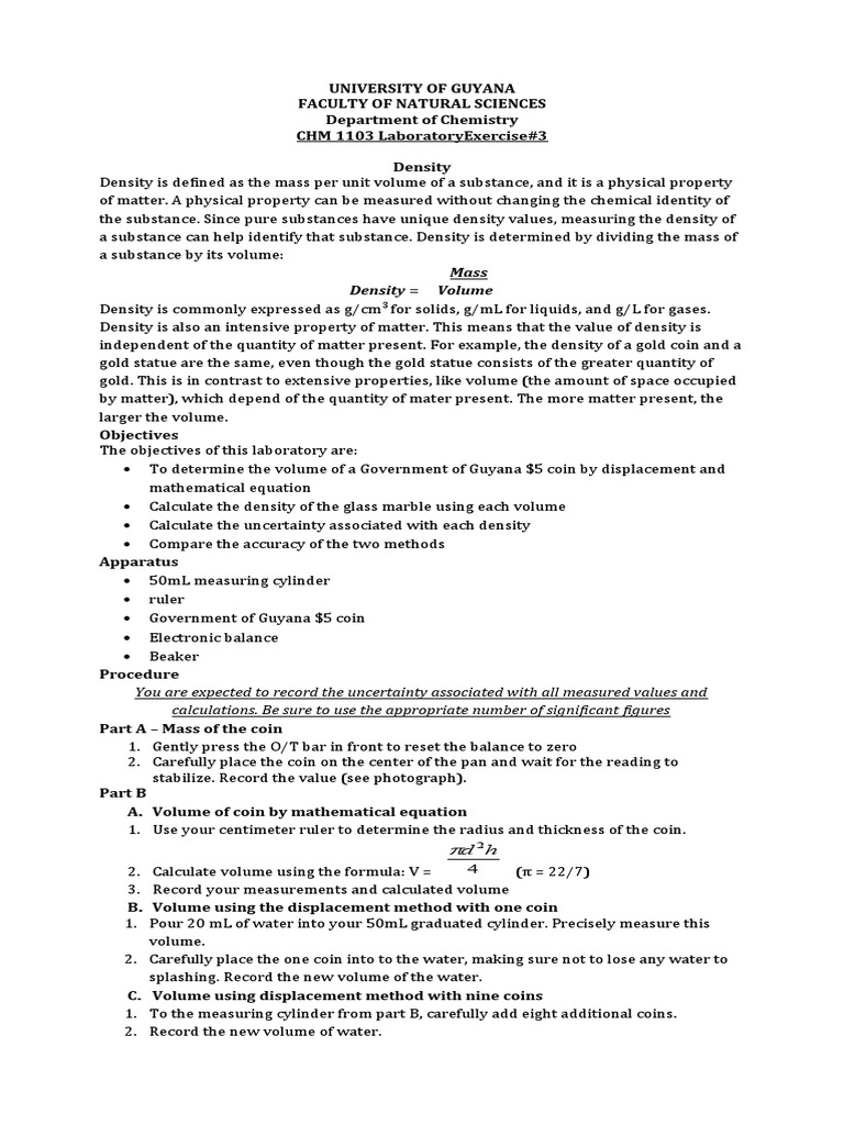 Measure Density of Coin Using Displacement and Math Methods | PDF ...