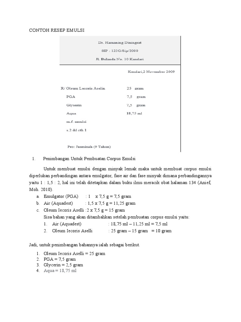 Resep Pembuatan Emulsi Minyak Ikan | PDF | Memasak, Makanan, & Anggur