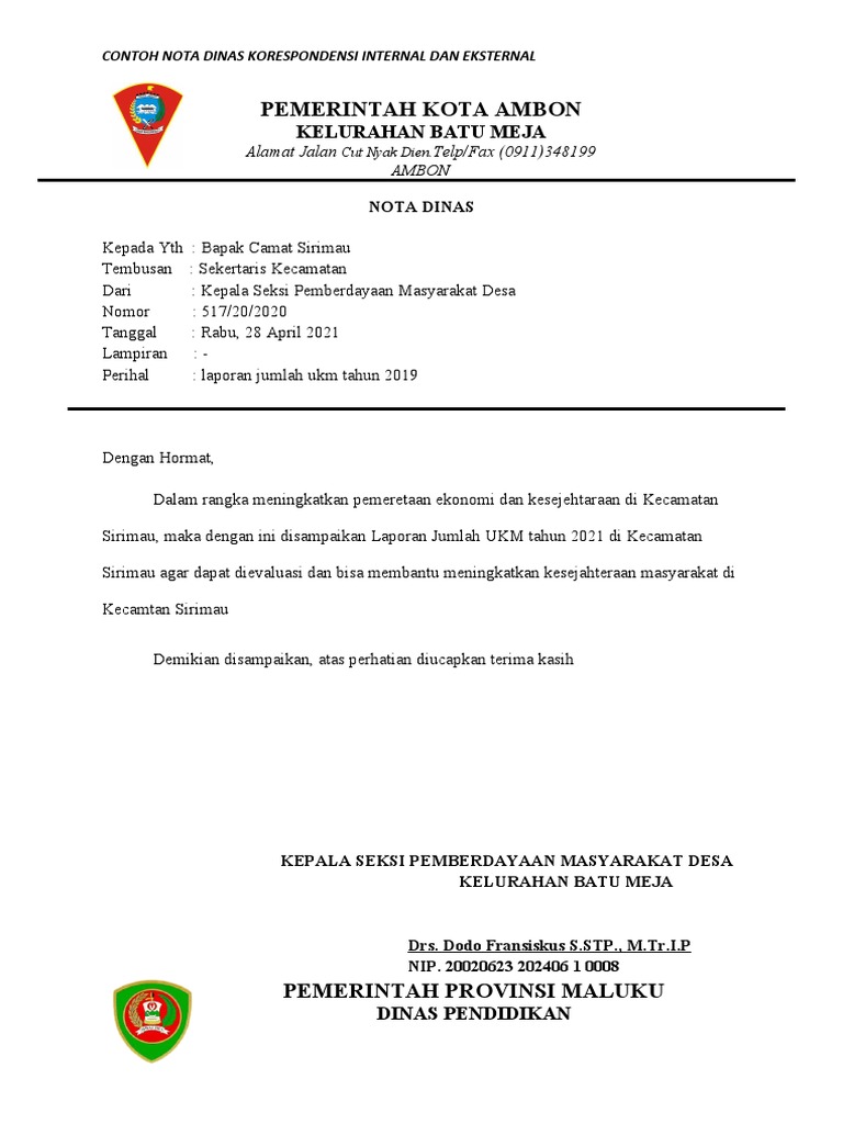 Tugas Nota Dinas Korespondensi Internal Dan Eksternal Salinan | PDF
