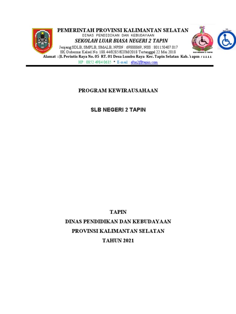 Program - Kewirausahaan - SLBN 2 Tapin 2021 | PDF