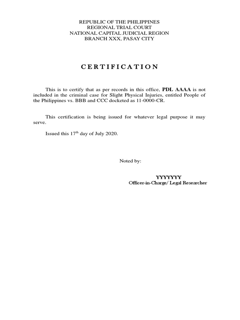 Certification of Detention for PDL AAAA | PDF