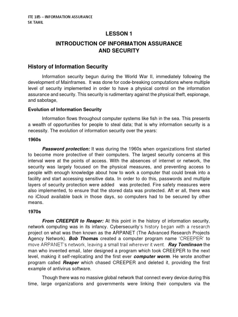 Lesson 1 | PDF | Information Security | Computer Security