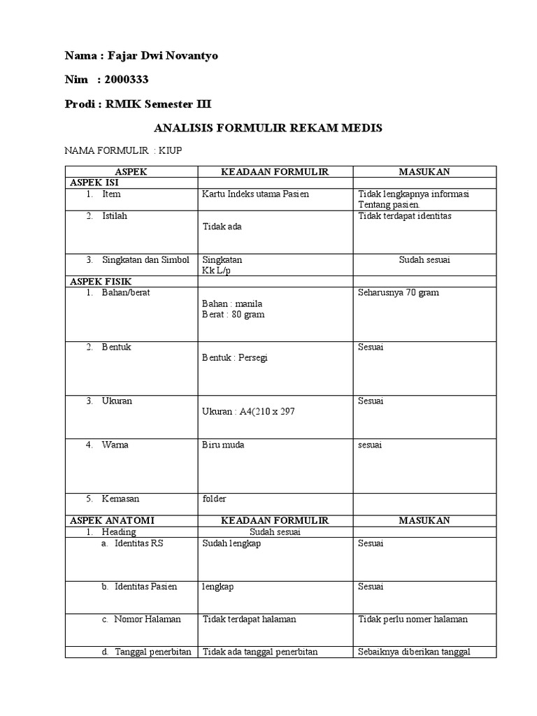 ANALISIS - FORMULIR Kiup | PDF