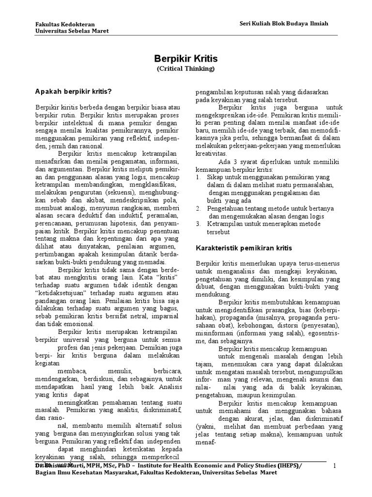 Cara Berpikir Kritis | PDF
