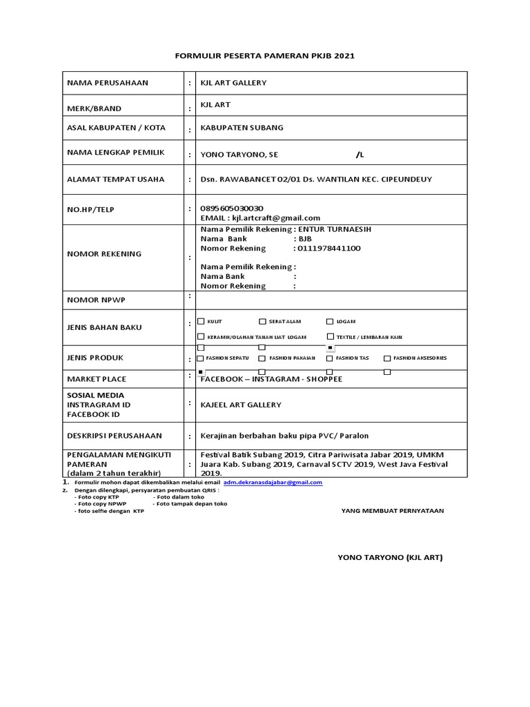 Form Pameran PKJB | PDF