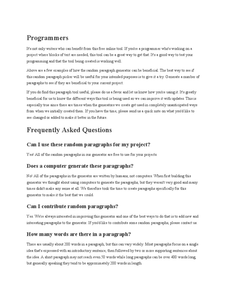 Programmers: Can I Use These Random Paragraphs For My Project? | PDF ...