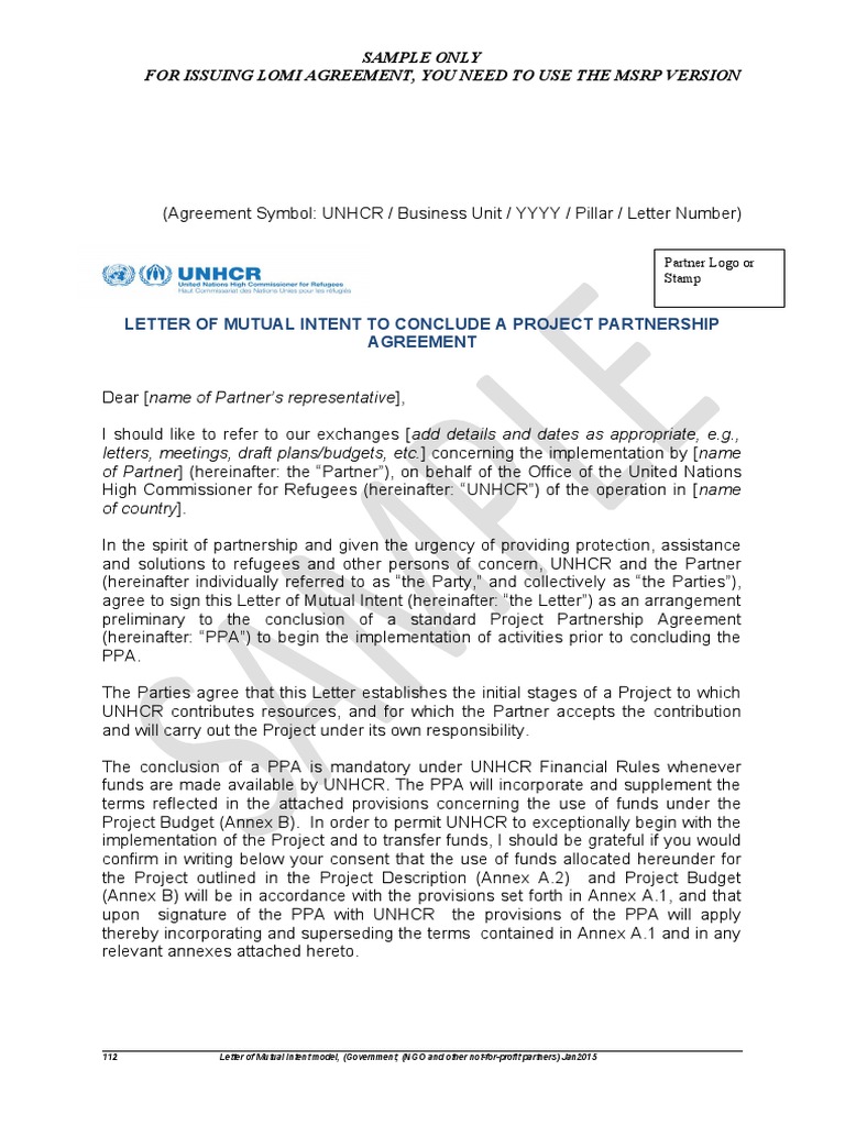 Letter of Mutual Intent (LOMI) - Sample | PDF | Arbitration | Banks
