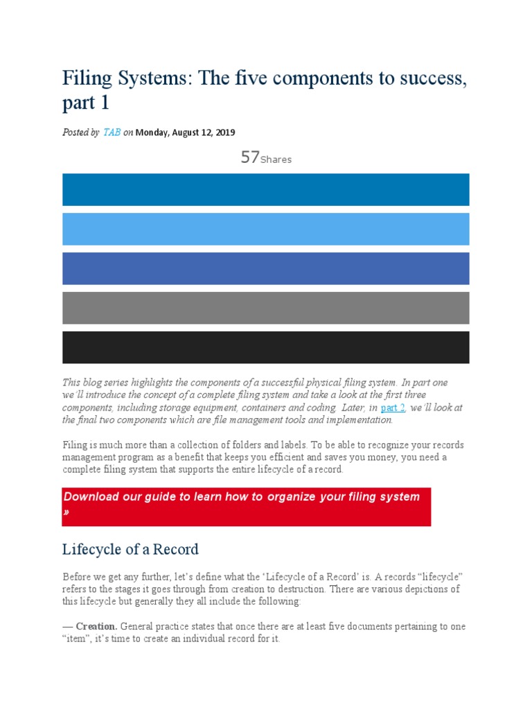 Filing Systems: The Five Components To Success,: Lifecycle of A Record ...