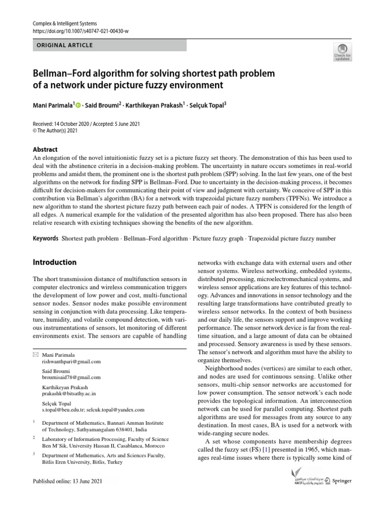 Bellman Ford Algorithm For Solving Shortest Path P Pdf Wireless Sensor Network Fuzzy Logic