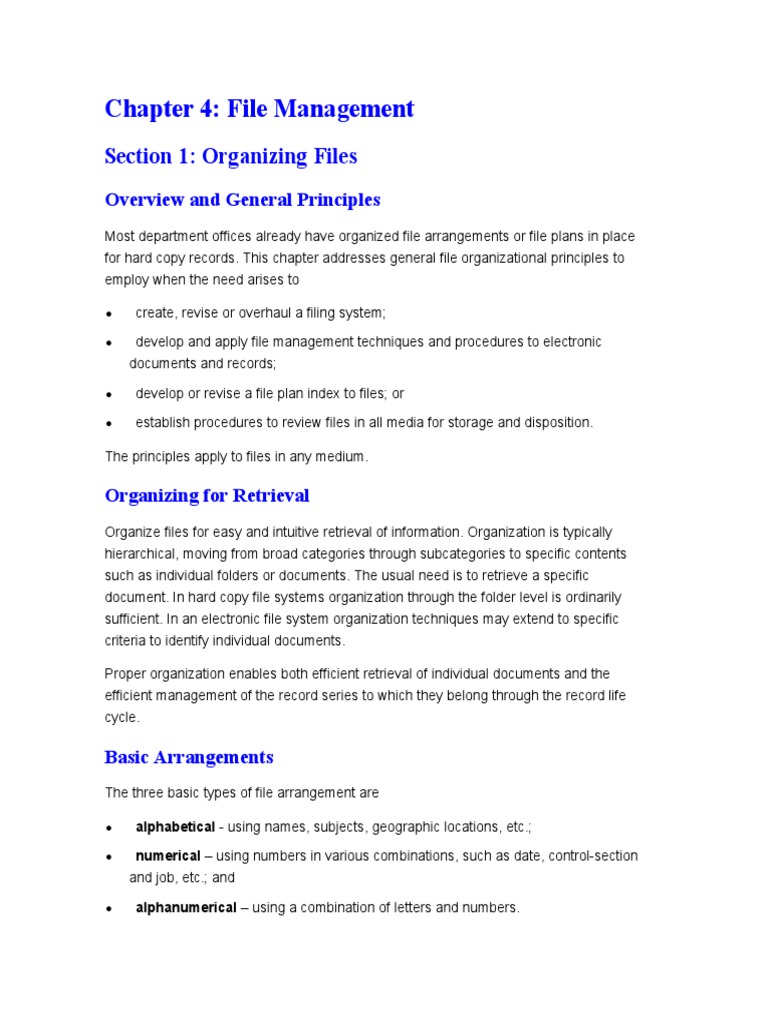 Chapter 4: File Management: Section 1: Organizing Files | PDF | Computer File | Records Management