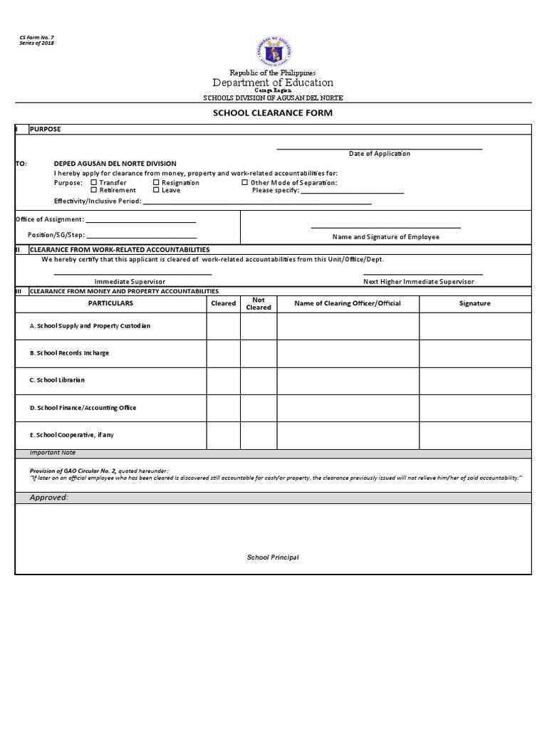 Department of Education: School Clearance Form | PDF | Government