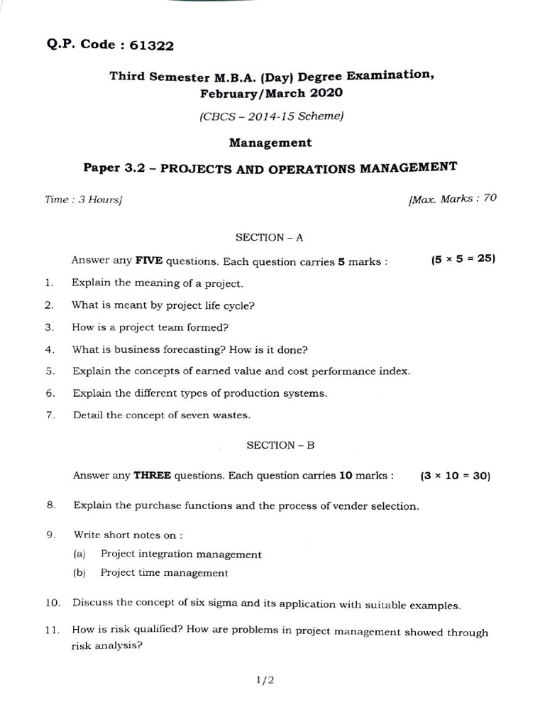 CBCS 3.2 Projects and Operations Management 2020 | PDF