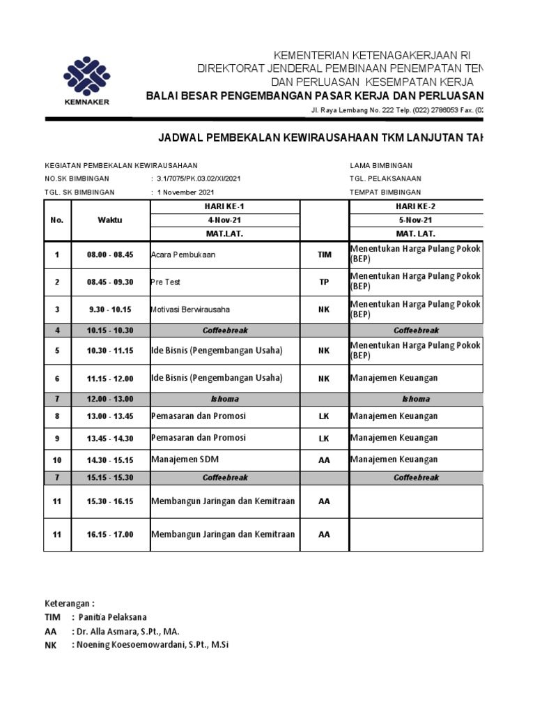 Jadwal Kelas TKM Lanjutan Tahap 3 | PDF