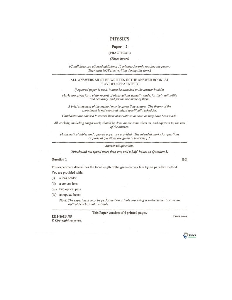 ISC 2011 Physics Practical Paper | PDF
