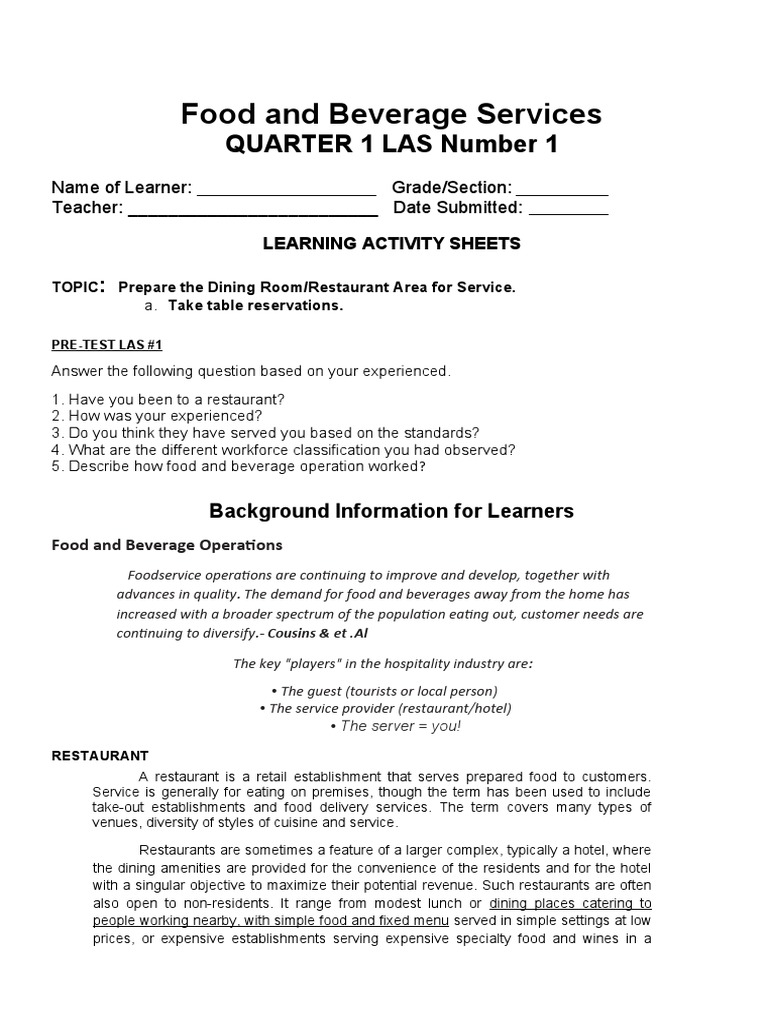 Restaurant Reservations Guide | PDF | Restaurants | Waiting Staff