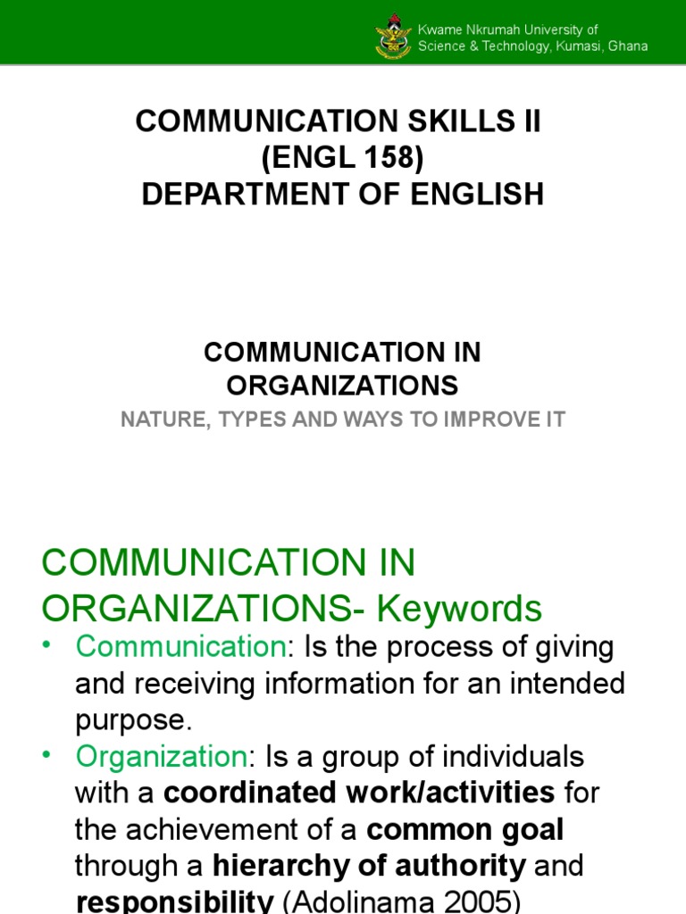 Communication Skills Ii (ENGL 158) Department of English | PDF